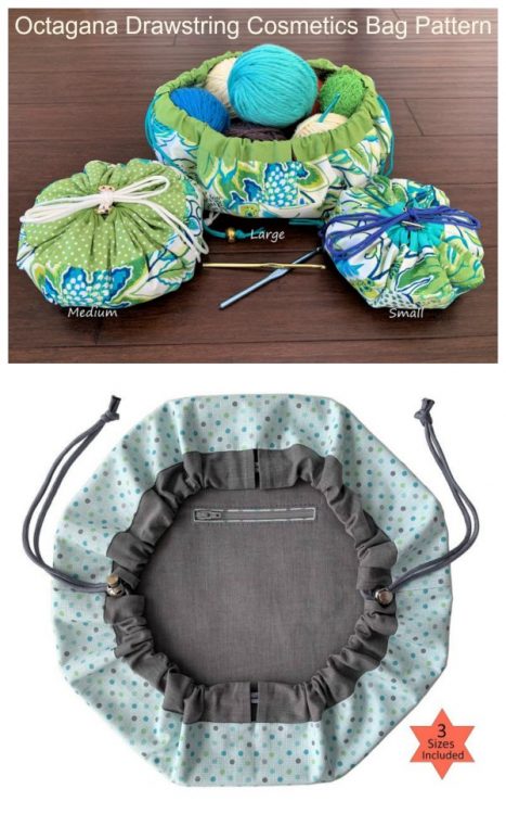 Octagana Drawstring Cosmetics Bag Pattern - Sew Modern Bags