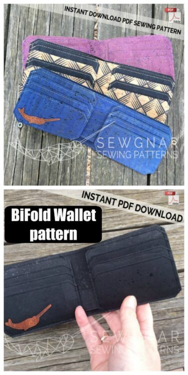 Bifold Wallet sewing pattern ideal for sewing with cork, leather or ...