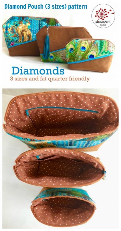 Diamonds Pouches (3 sizes) sewing pattern with video - Sew Modern Bags