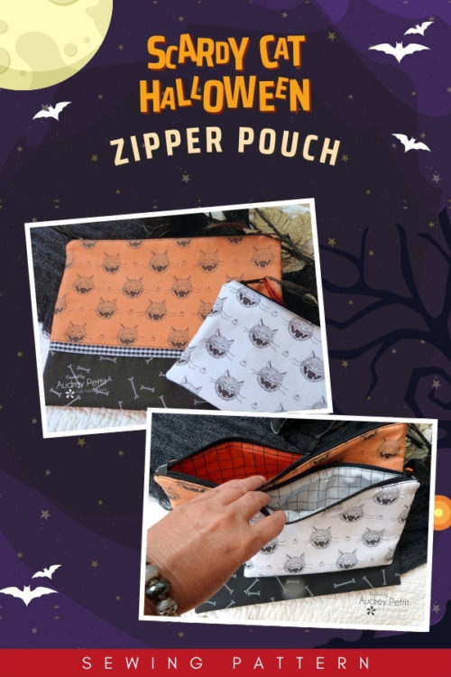 Scaredy Cat Halloween Zipper Pouches FREE sewing pattern - Sew Modern Bags