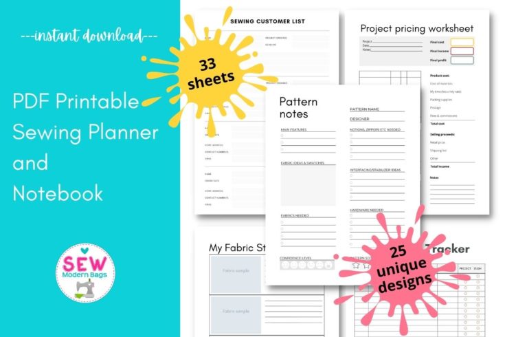 Printable sewing journal and notebook - Sew Modern Bags