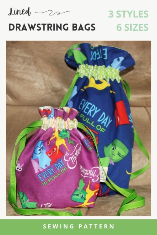Lined Drawstring Bags sewing pattern (3 styles 6 sizes) - Sew Modern Bags
