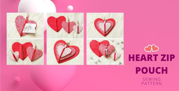 Heart Zip Pouch sewing pattern (3 sizes) - Sew Modern Bags
