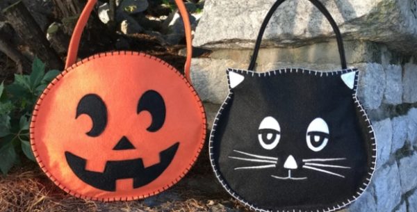 Halloween Treat Bags, Kitty and Pumpkin sewing pattern - Sew Modern Bags