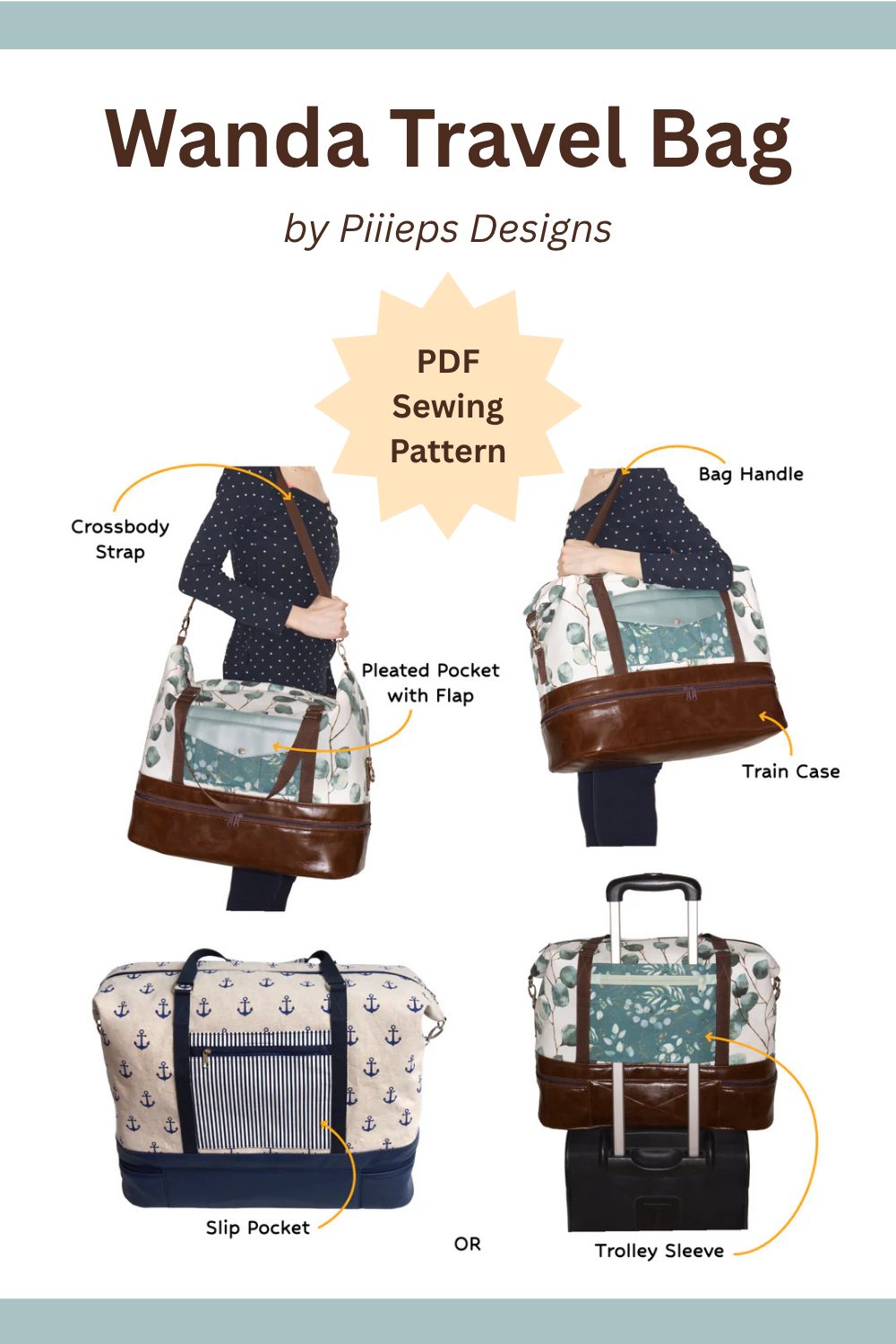 Wanda Travel Bag (2 Sizes) Sewing Pattern by Piiieps Designs - Sew ...