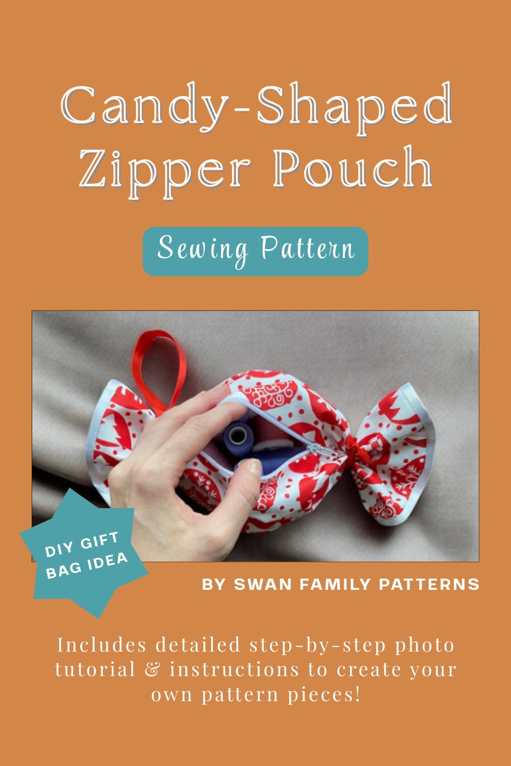 Candy-Shaped Zipper Pouch Sewing Pattern by Swan Family Patterns - Sew ...